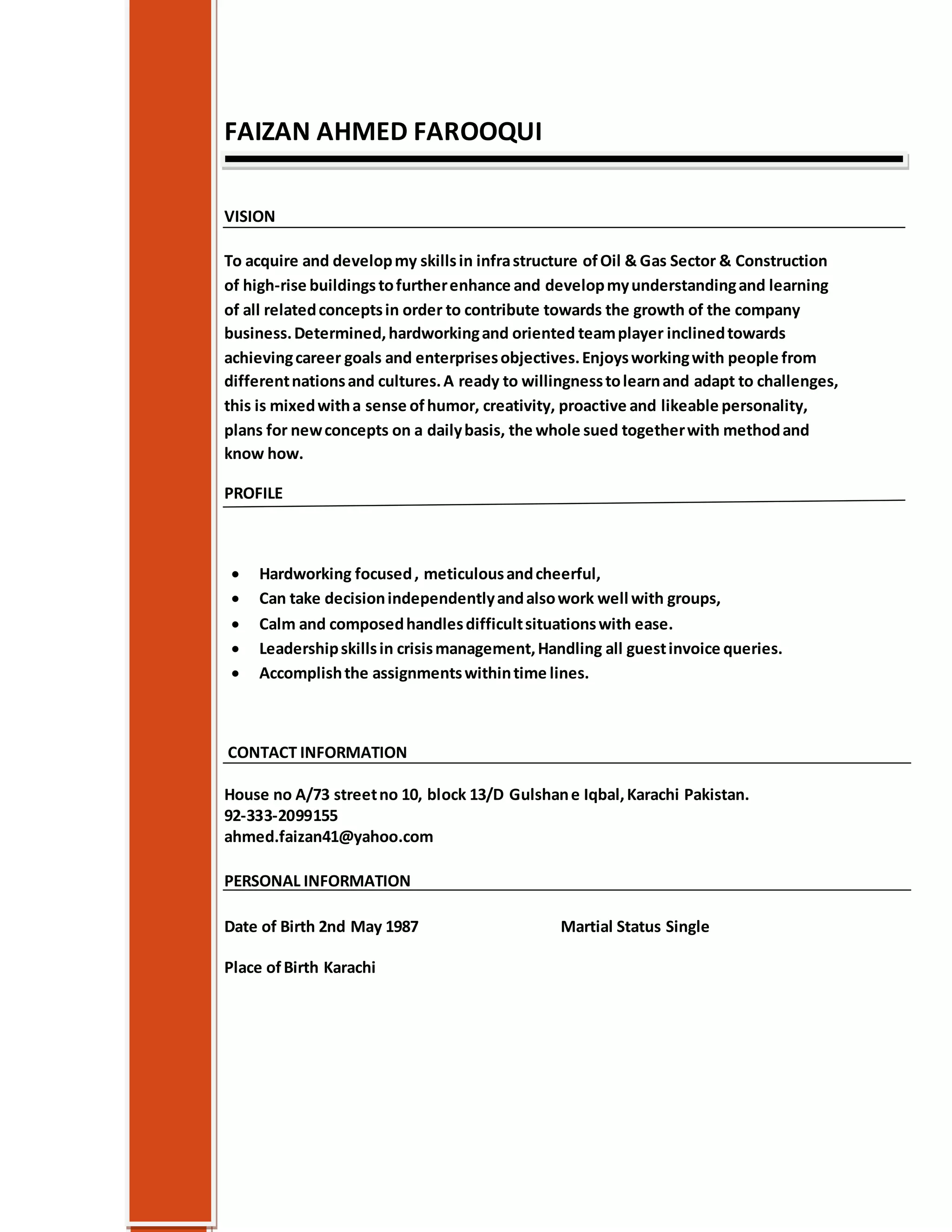 Planning Engineer CV Faizan | DOCX | Civil Engineering Industry | Industries