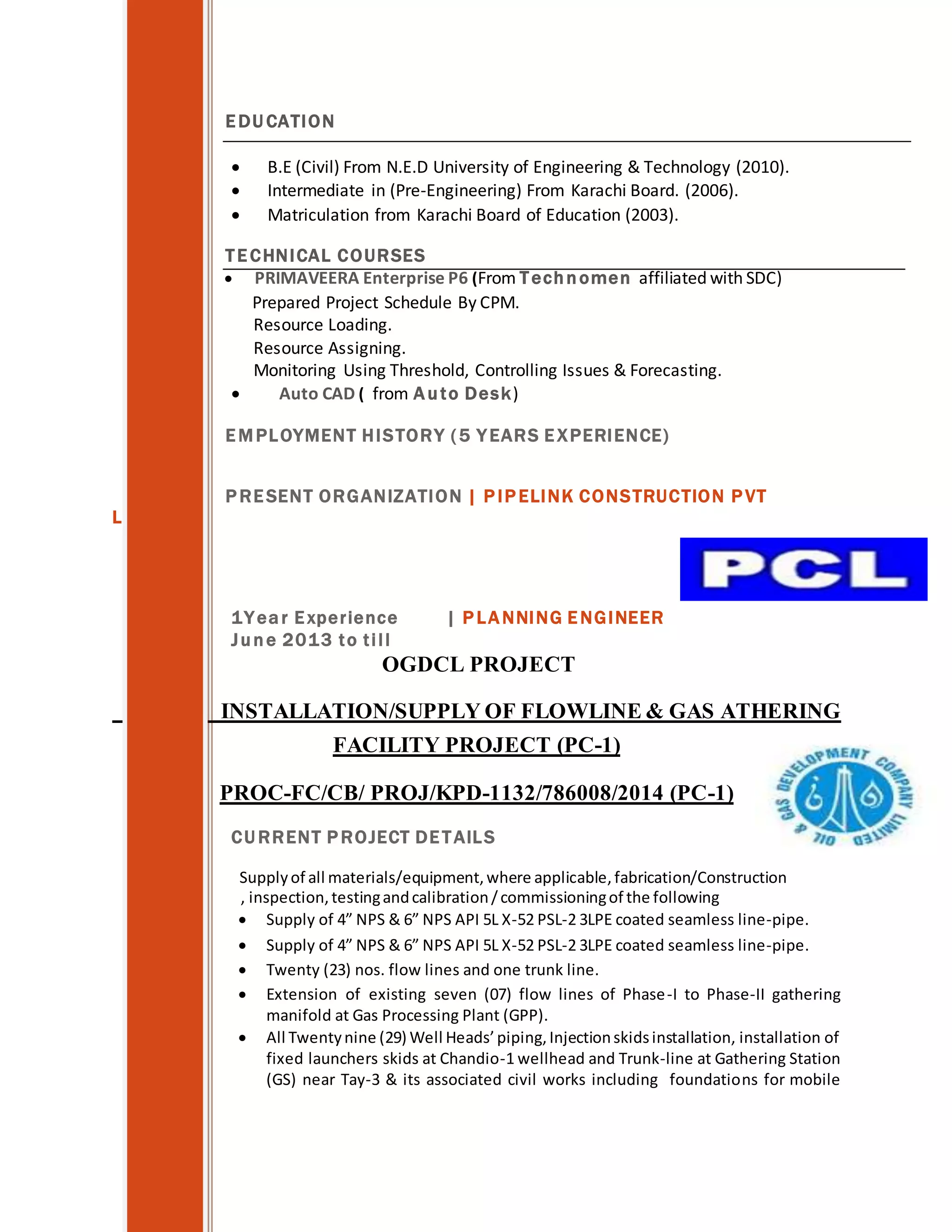Planning Engineer CV Faizan | DOCX | Civil Engineering Industry | Industries