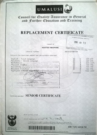 Matric Certificate | PDF