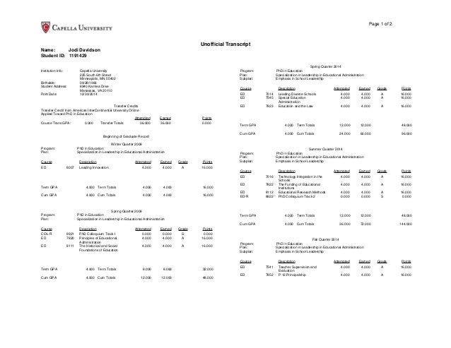 Jodi Davidson Transcript Capella unofficial