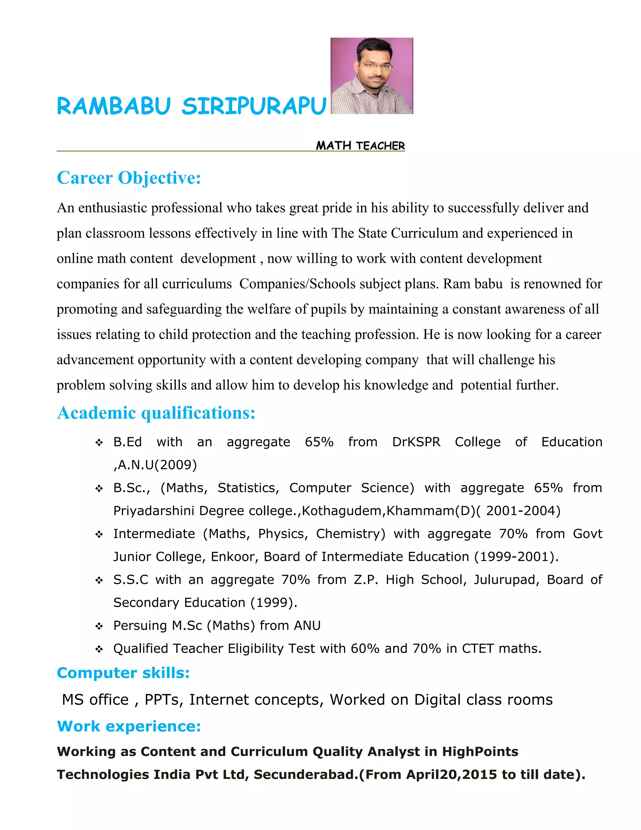 Rambabu S CV june 6th | DOC