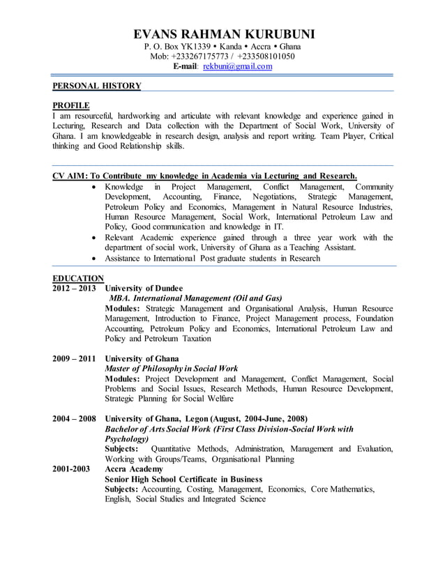 Evans Kurubuni CV word | PDF | Free Download