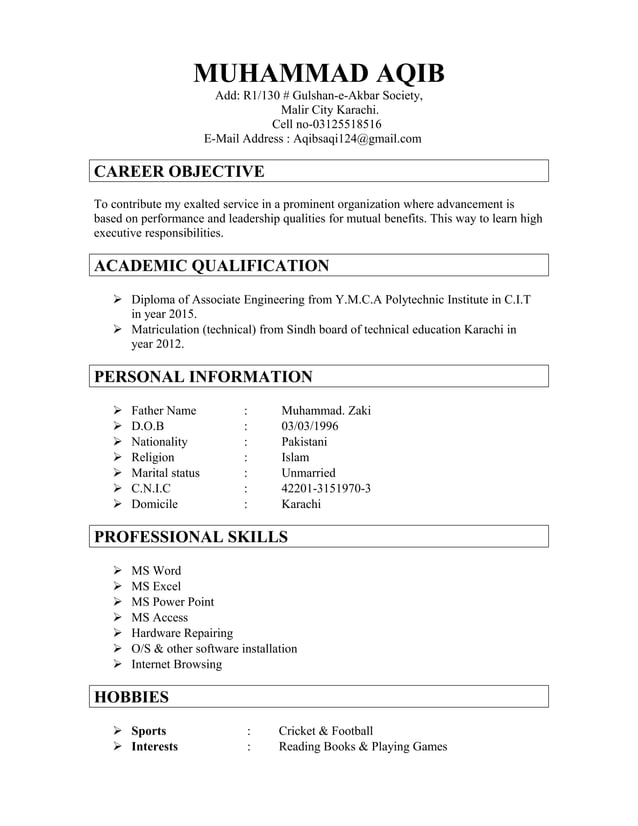 AQIB CV | DOC | Islam | Religion & Spirituality