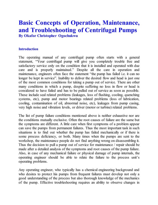 Basics Concepts of Operation, Maintenance, and Troubleshooting of a ...