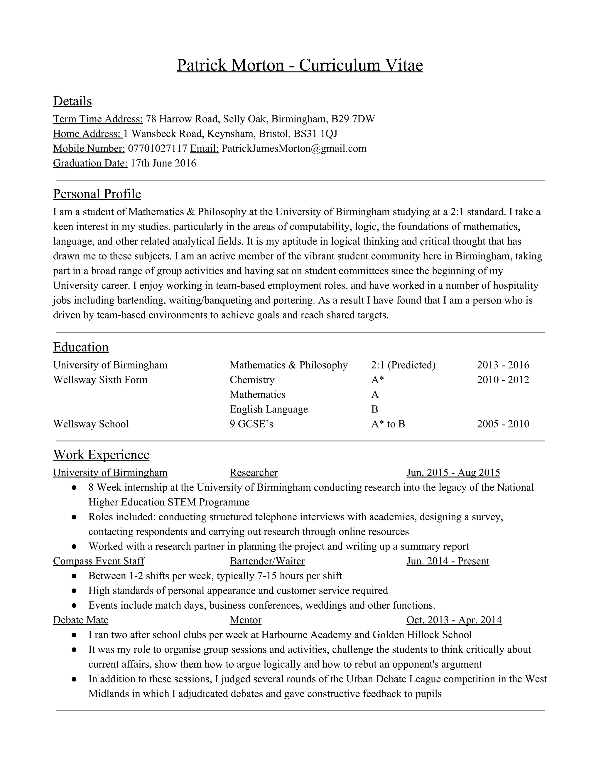 PatrickMorton-CurriculumVitae | PDF | Educational Assessment | Education