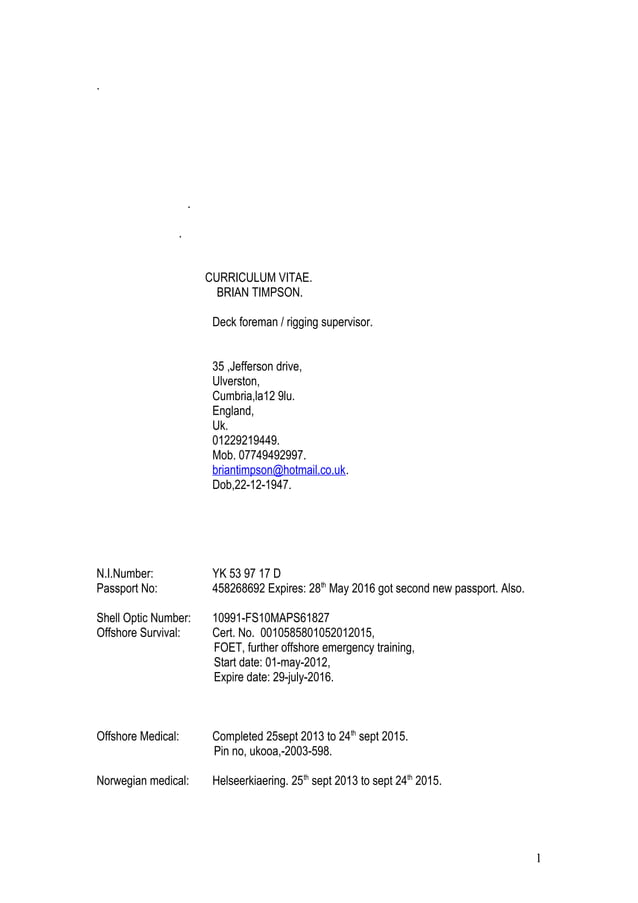 brian cv march 2014. | PDF