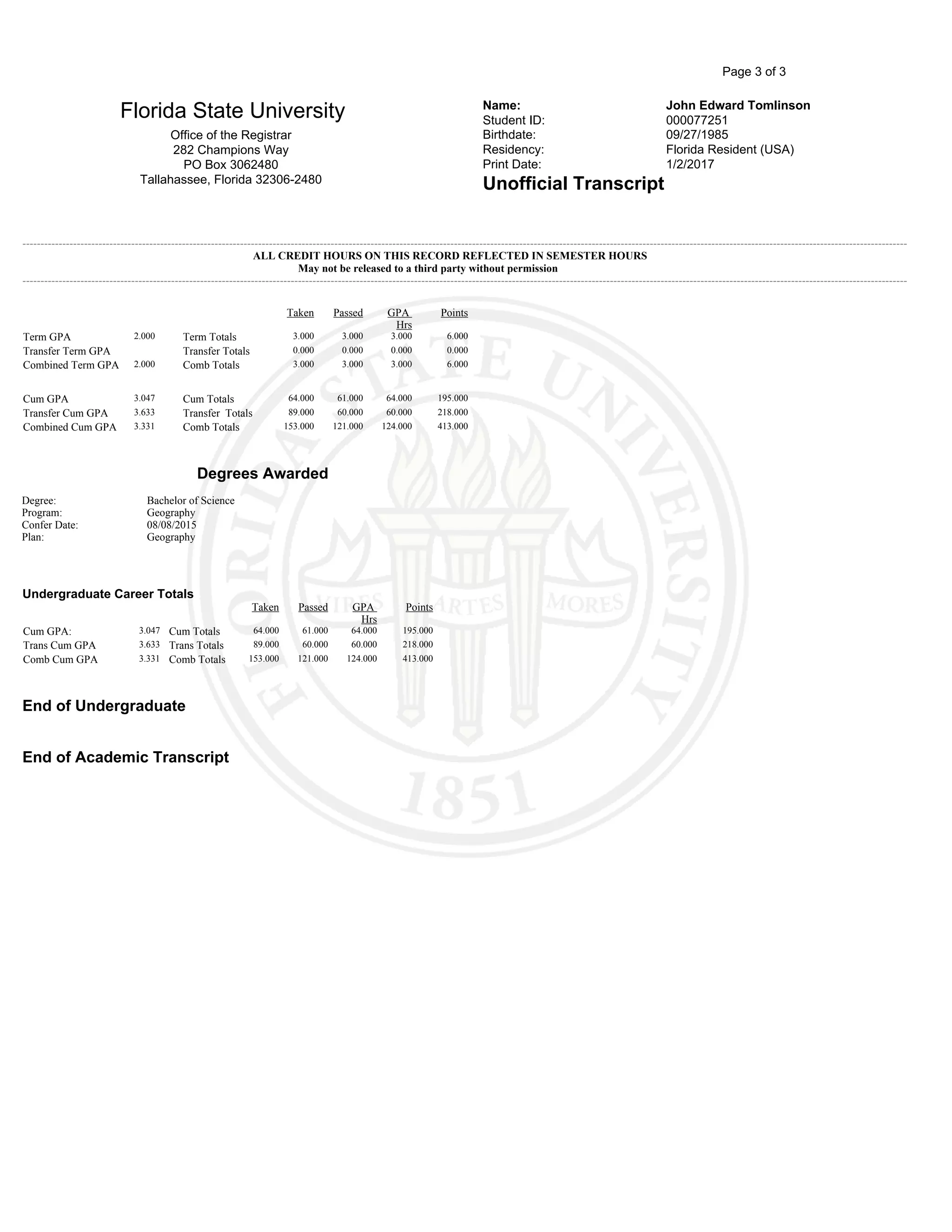 FSU_UnofficialTranscript_John | PDF