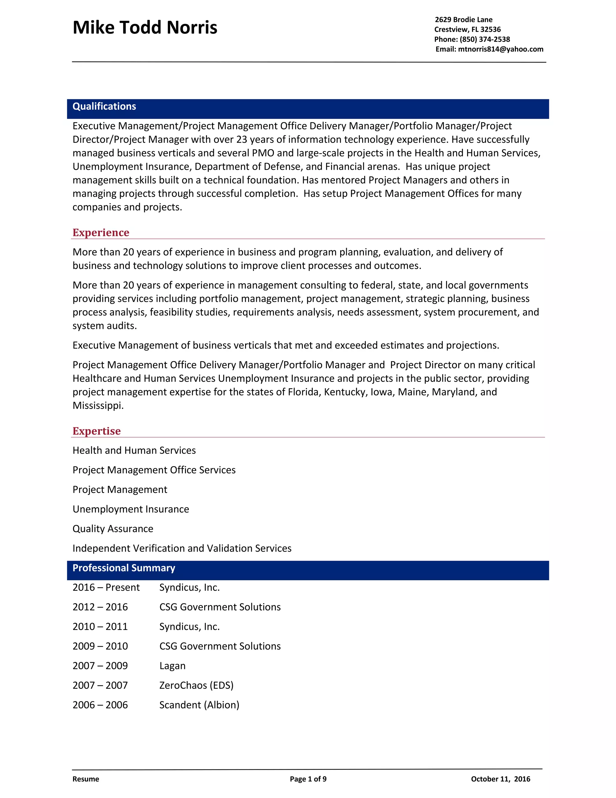 Mike Todd Noris - Resume - 110116 | PDF