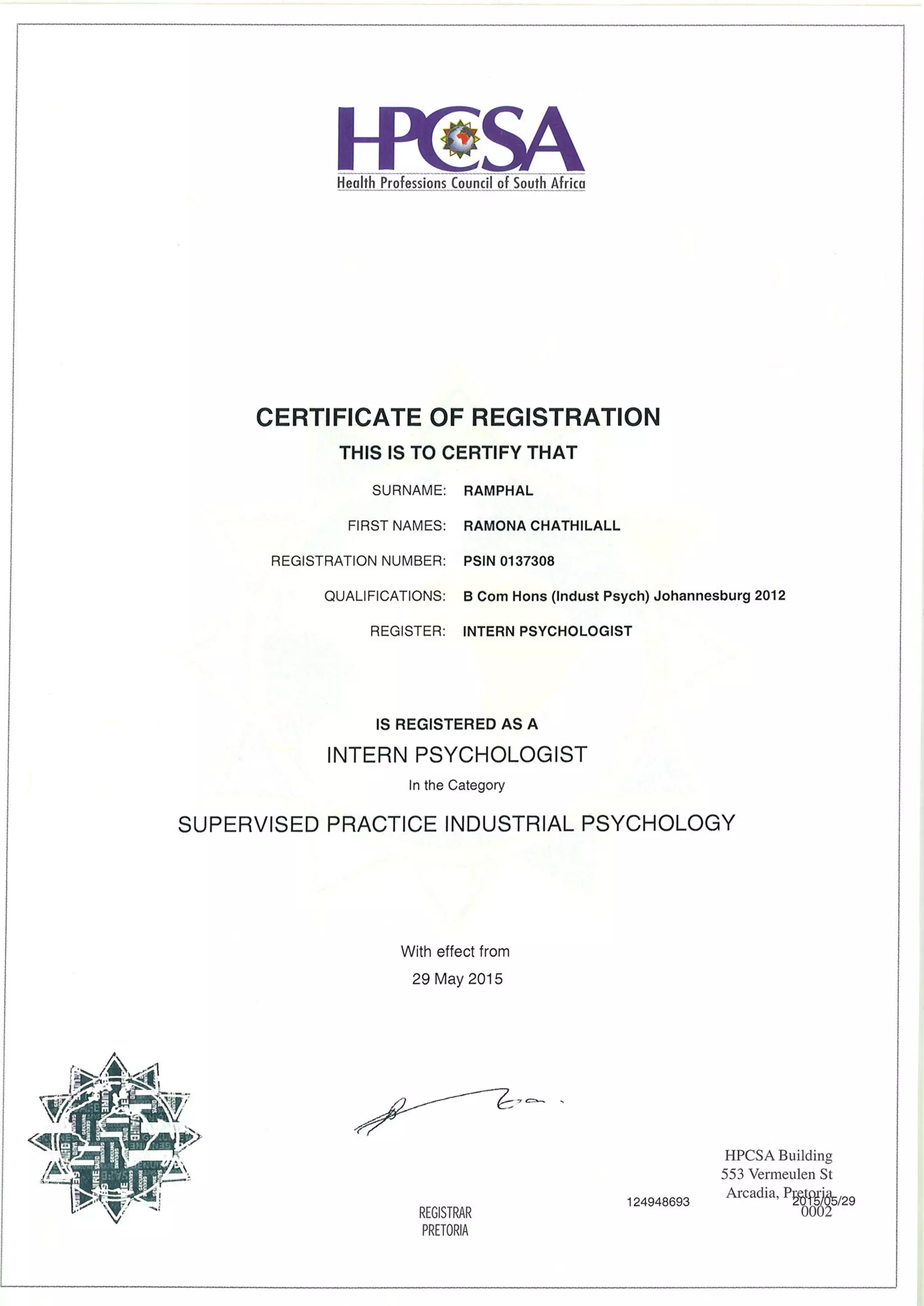 HPCSA_Intern Certificate | PDF