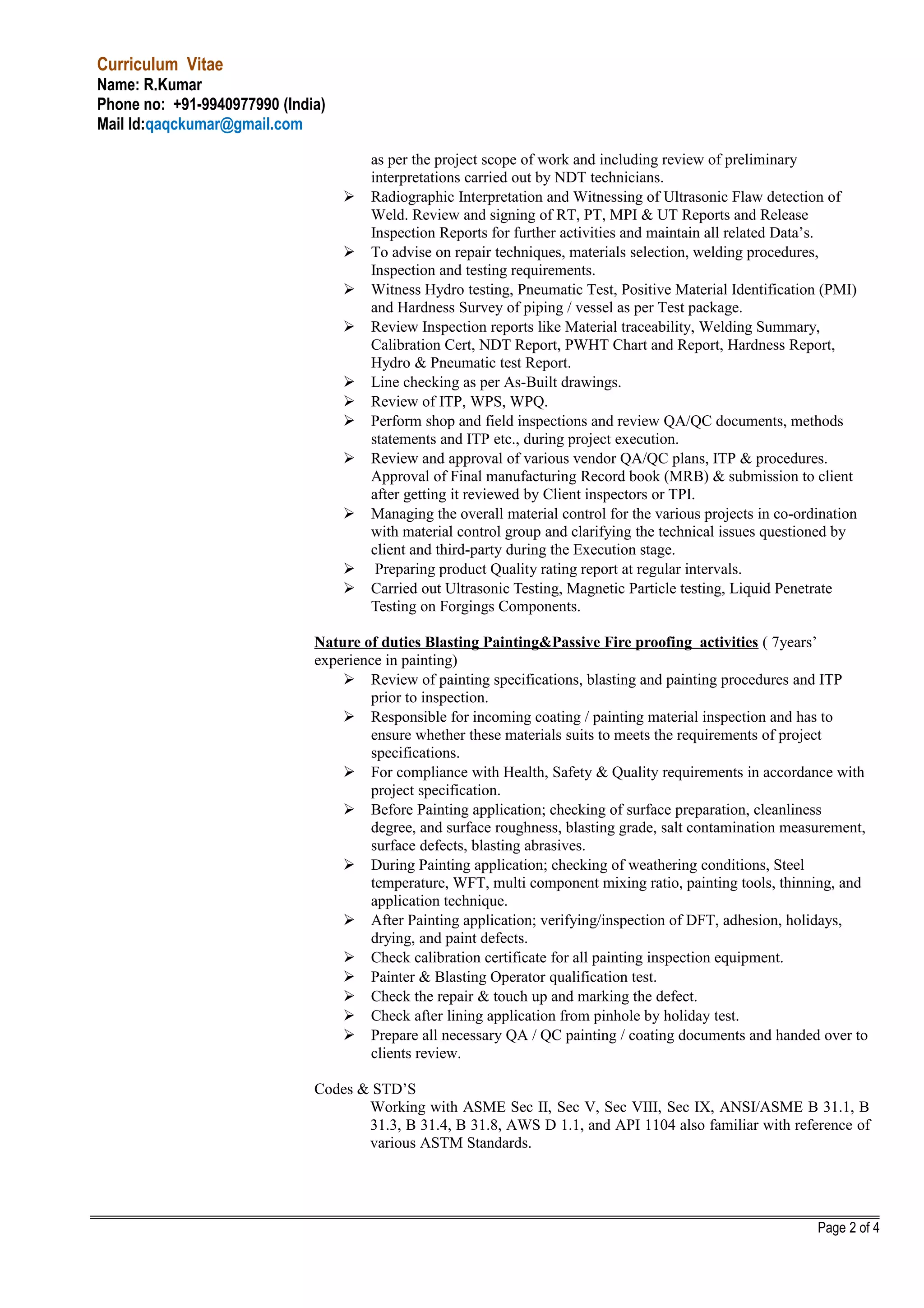 Kumar.R Multi Inspector cv -5 - Copy | DOC