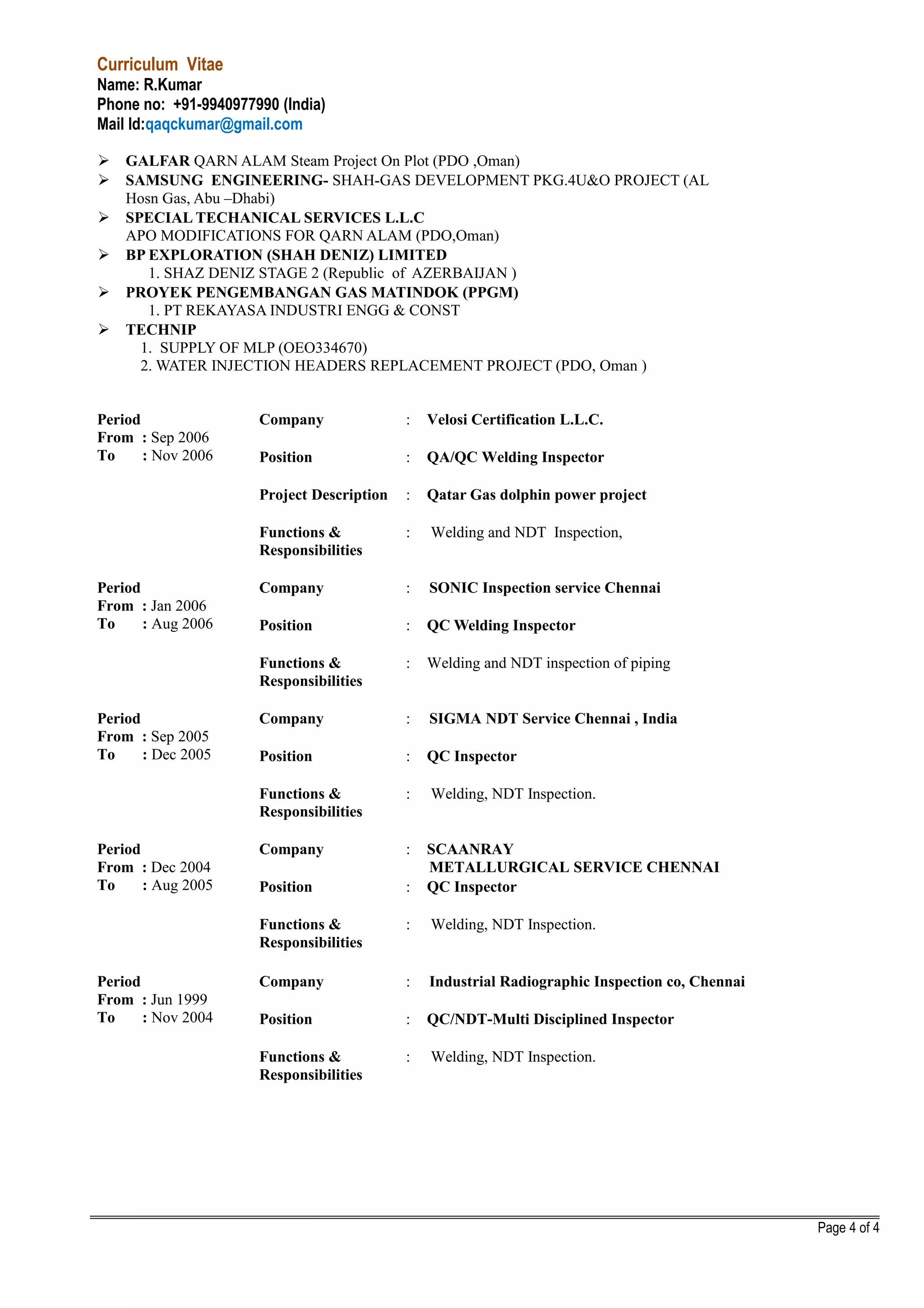 Kumar.R Multi Inspector cv -5 - Copy | DOC