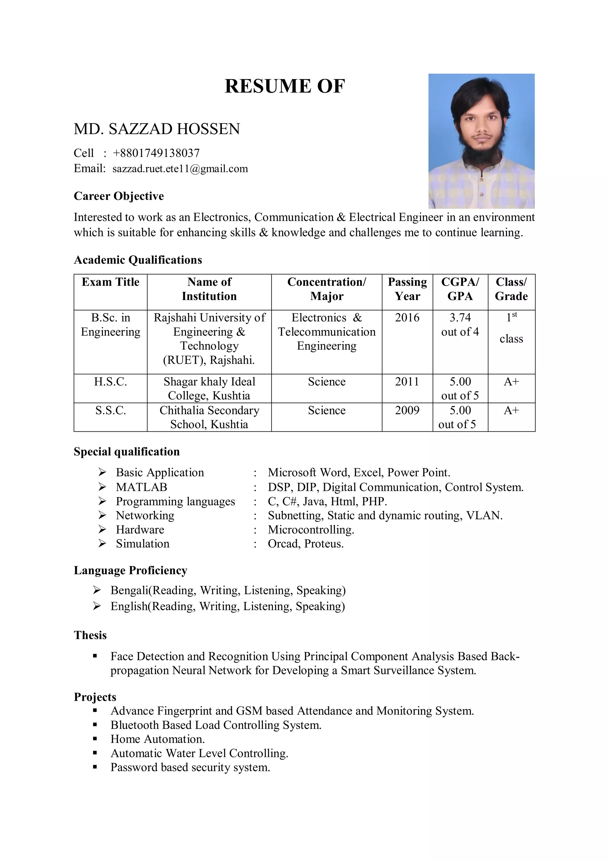Resume of Md. Sazzad Hossen | PDF