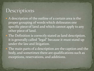 Legal Descriptions a guide to reading and writing | PPTX