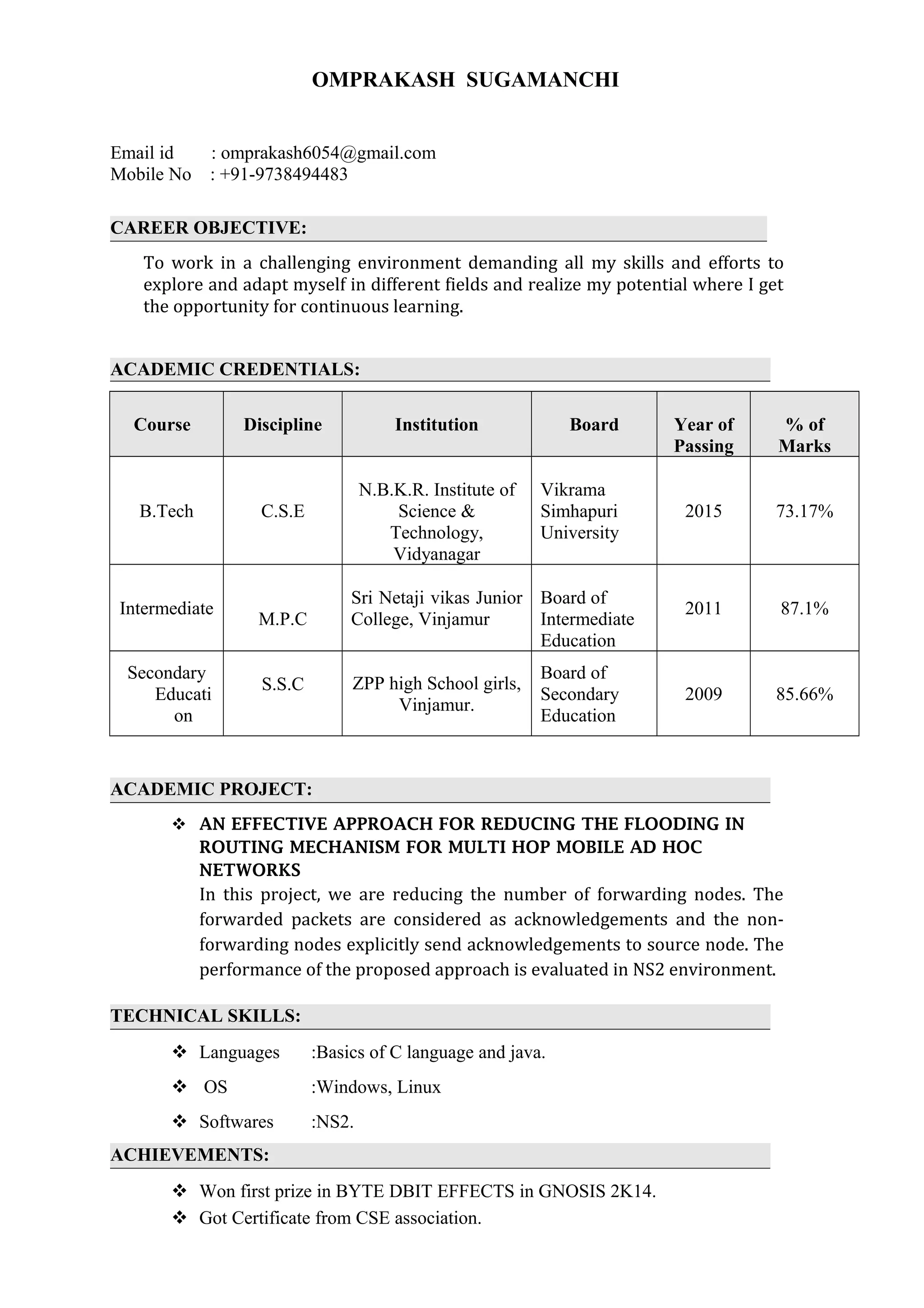 omprakash resume update | DOC