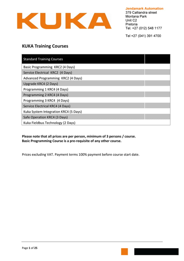 Kuka Training Brochure Jendamark South Africa | PDF | Programming ...