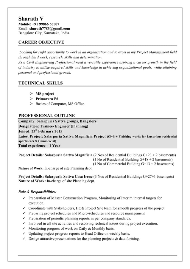 Sharath-CV | PDF | Civil Engineering Industry | Industries