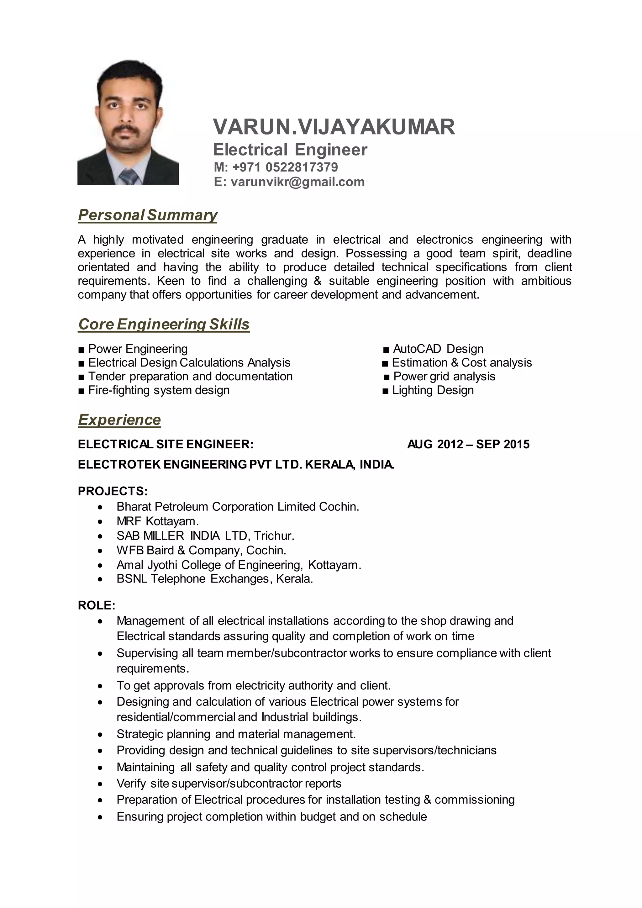 Varun Vijayakumar-CV1 | DOCX | Civil Engineering Industry | Industries