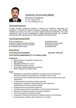 Varun Vijayakumar-CV1 | DOCX | Civil Engineering Industry | Industries