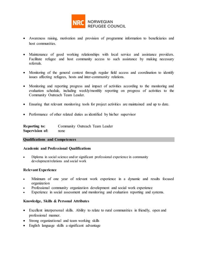 ICLA Community Outreach Senior Assistant-Irbid Job Description | PDF