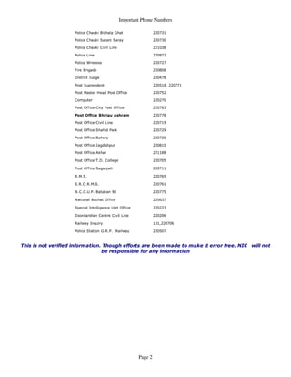 Important Phone Numbers | PDF | Crime & Harmful Acts to Individuals ...