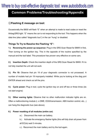 B800 bmw-airbag-srs-scan-reset-tool-user-manual | PDF