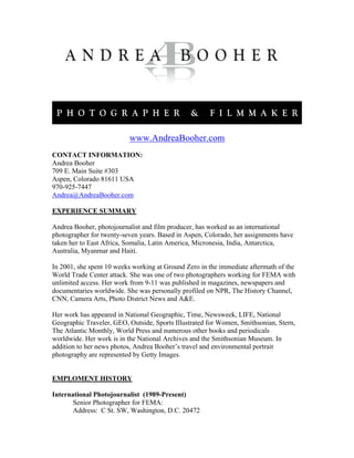 Andrea Booher CV | PDF | North America Travel | Travel Locations