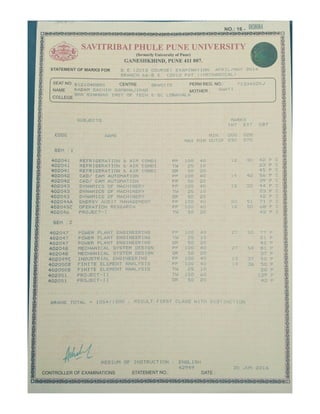 Bachelor of Engineering Marksheet &Certificate | PDF