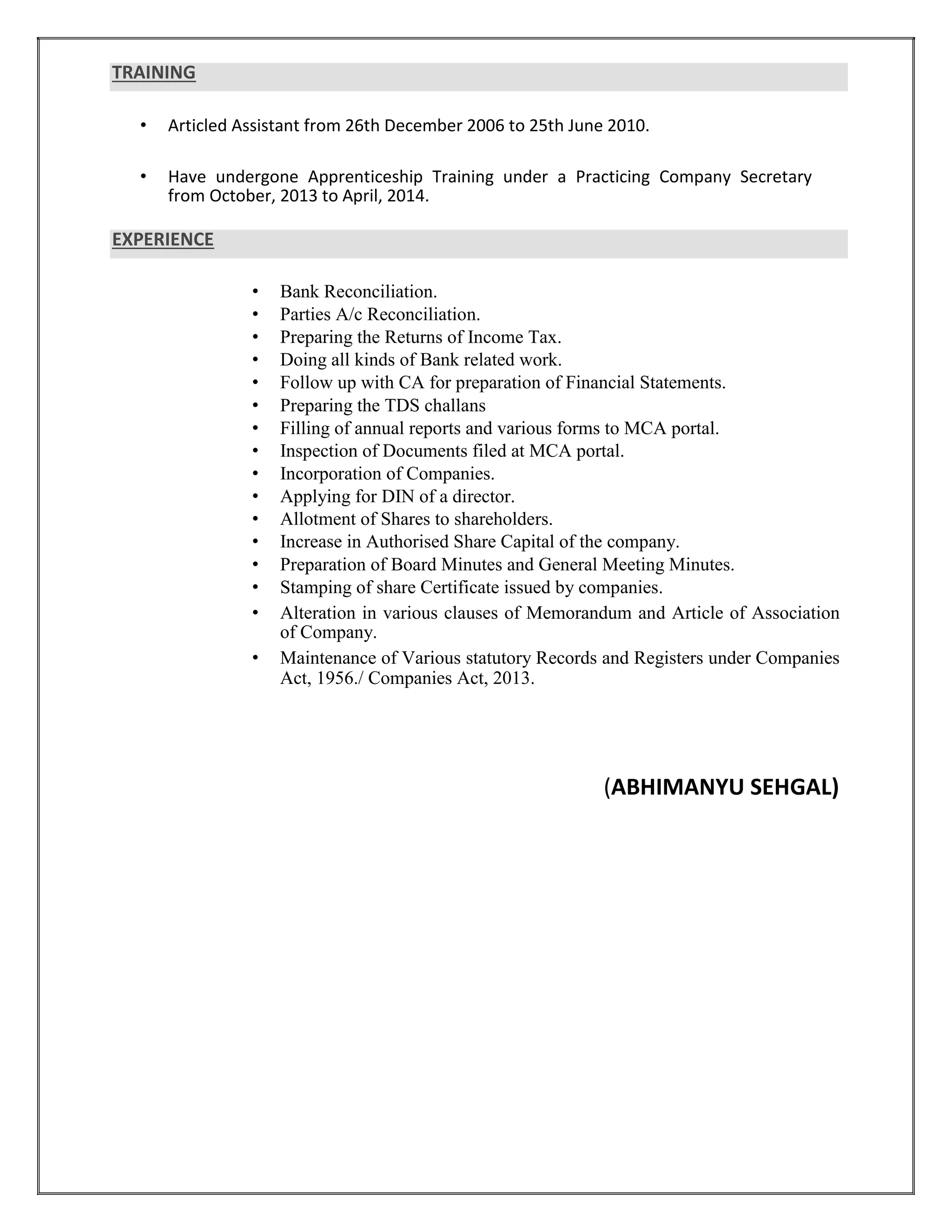 CV Abhimanyu Sehgal | PDF