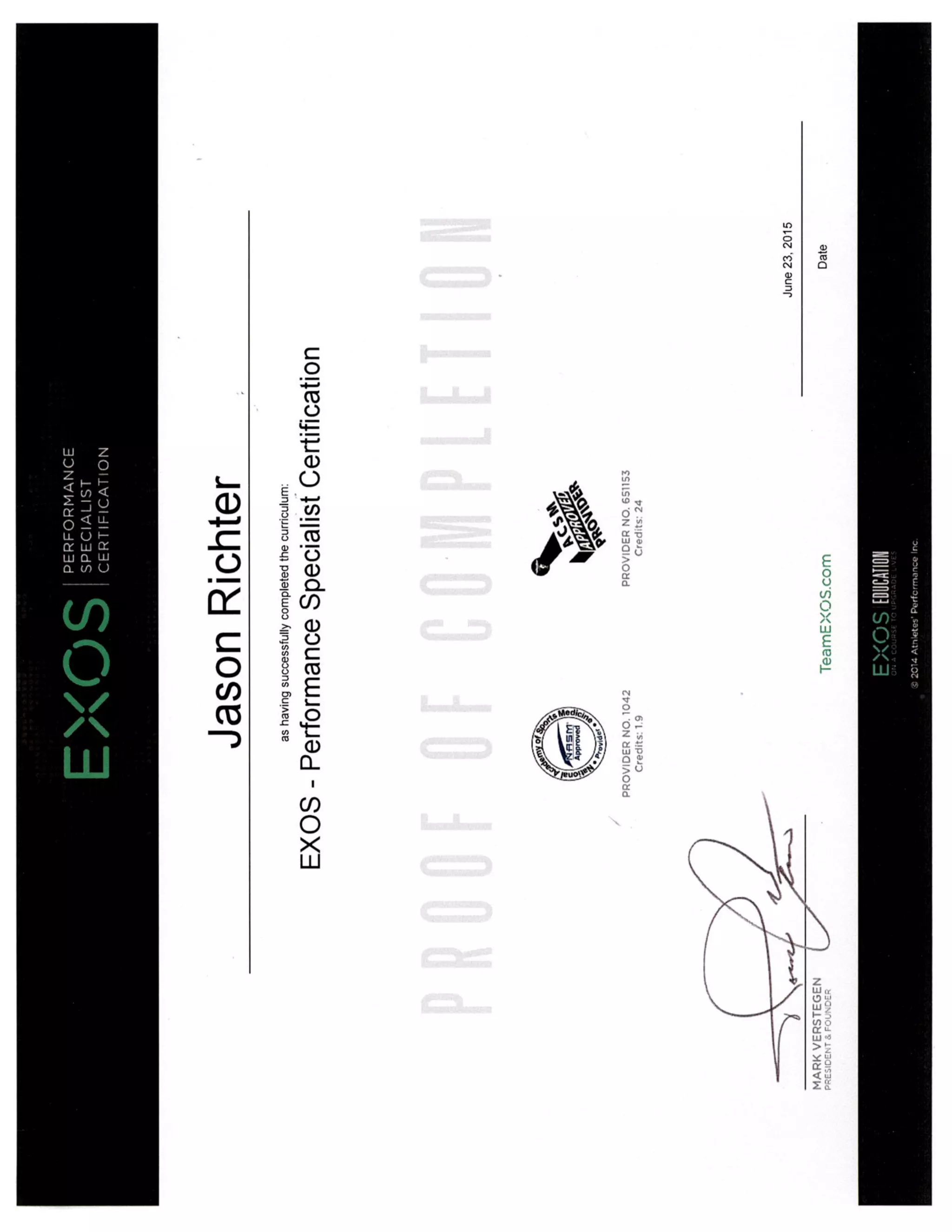 Jason Richter EXOS XPS Cert | PDF