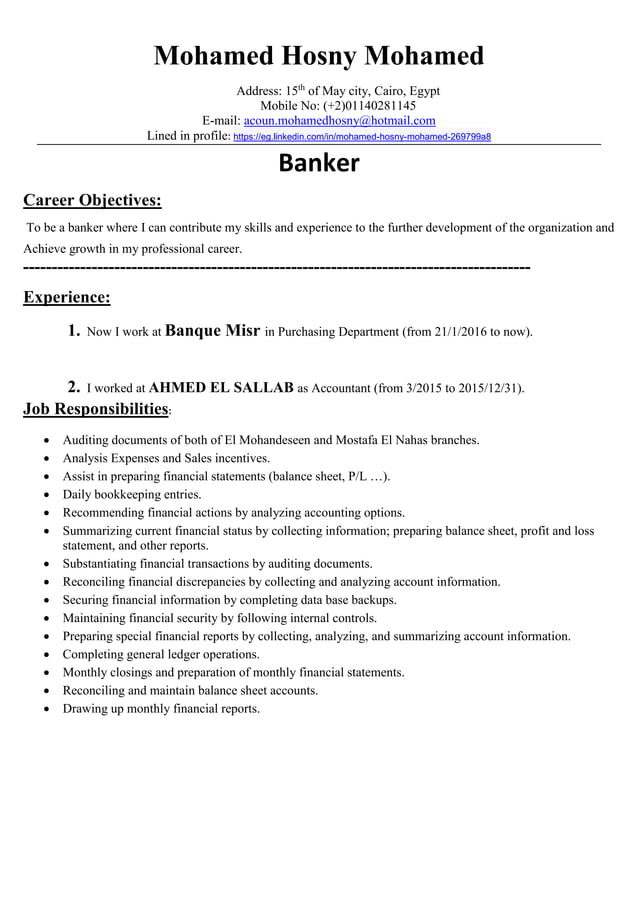 Mohamed Hosny - banker | PDF