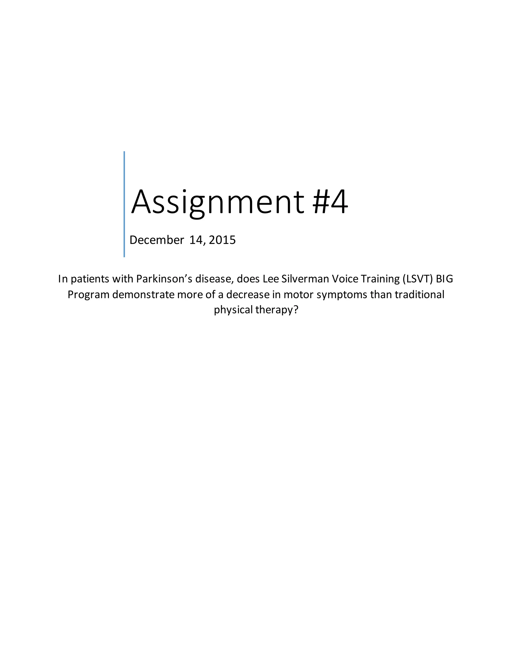 Assignment 4 | DOCX | Physical Therapy | Wellness