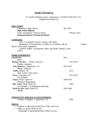 Joe Resume 3.0 | DOCX | Commercial Trucks | Auto Body Styles
