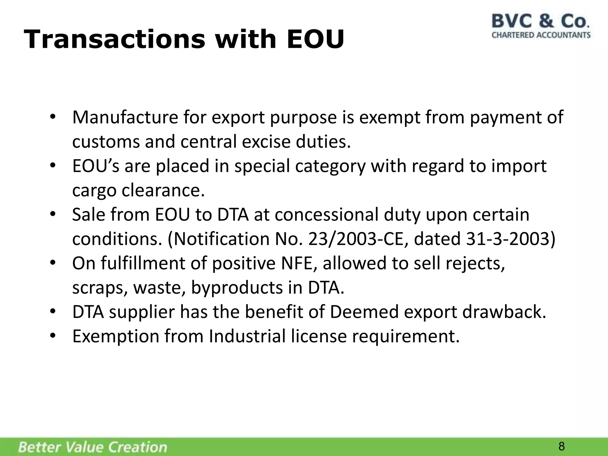 Transaction with SEZ and EOU | PPTX