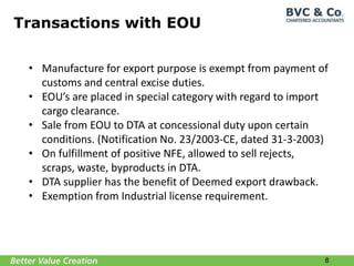 Transaction with SEZ and EOU | PPTX | Logistics | Business
