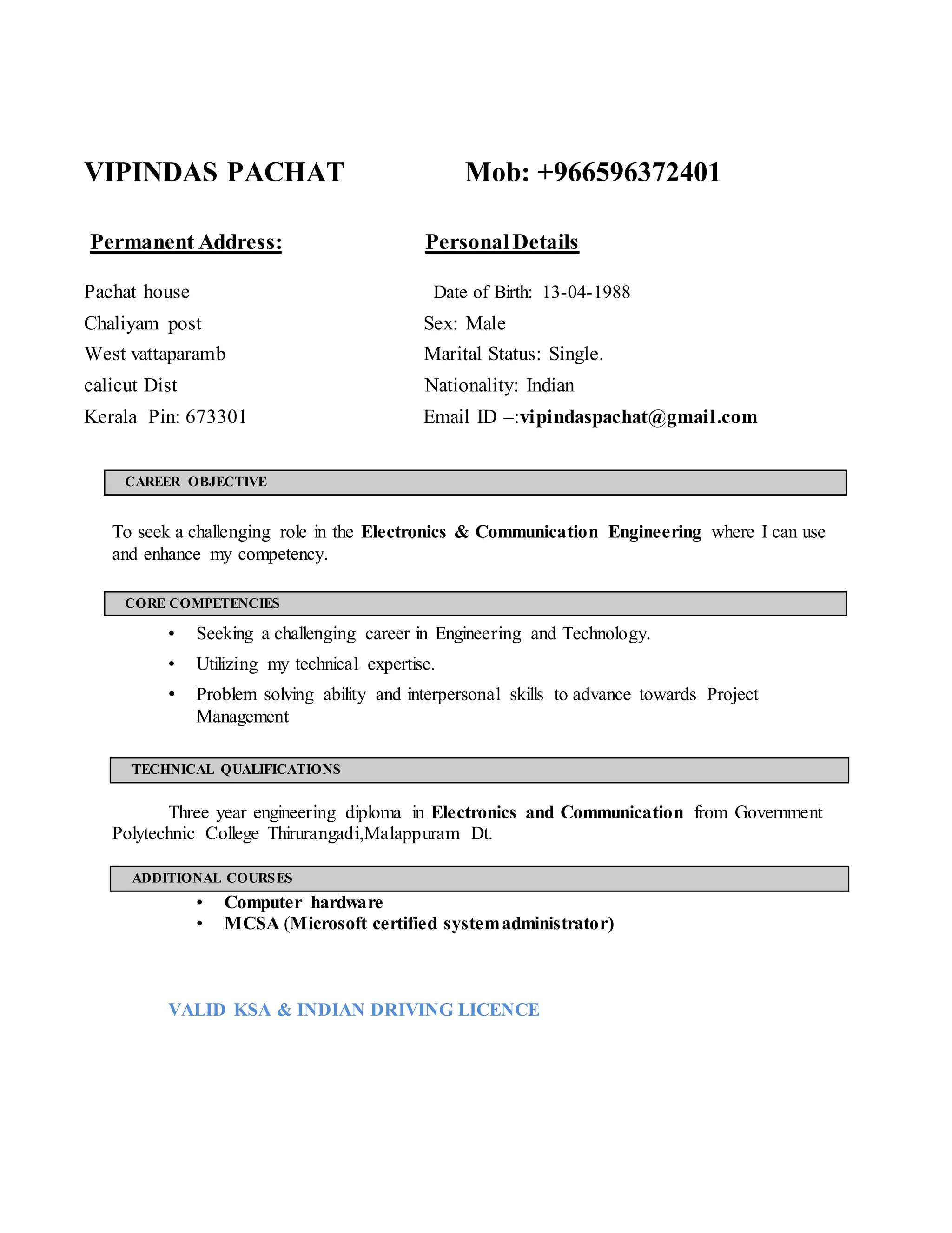 CV 2015 vipin | PDF