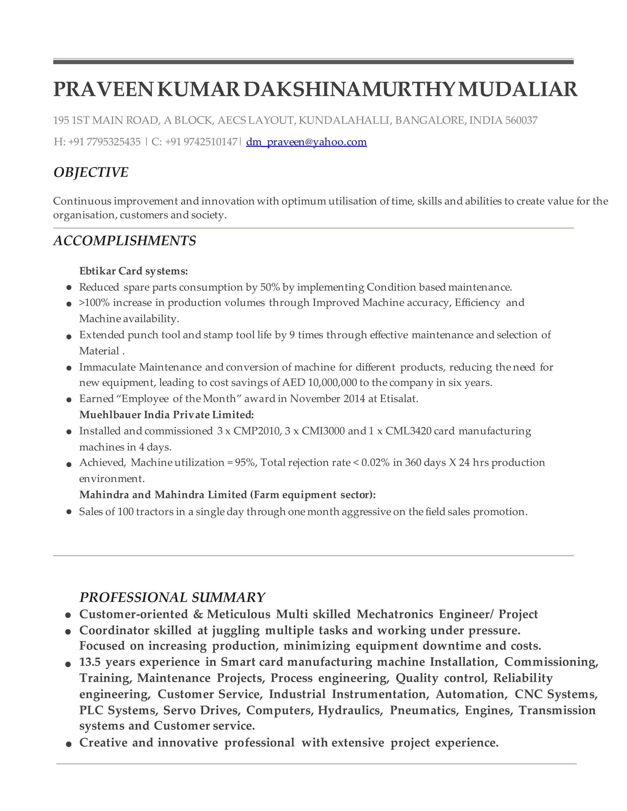 CV-PRAVEEN KUMAR | PDF