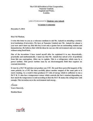 Letter of Endorsement for Shahriar Aziz Aakash-signed | PDF