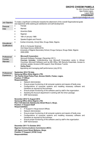 OKOYE CHISOM PAMELA CV | PDF
