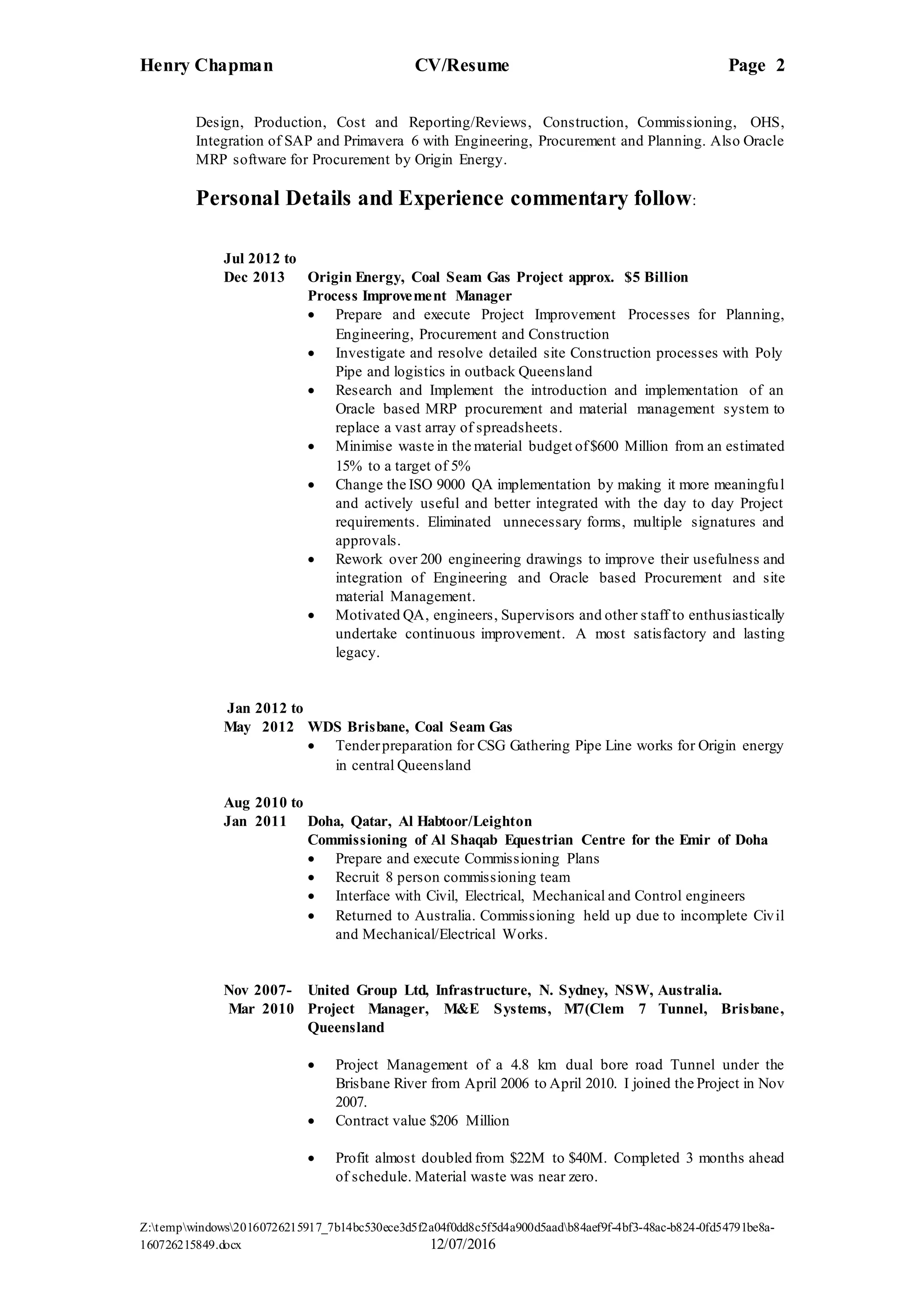 CV, Henry Chapman, 12 Jul 16 | DOCX