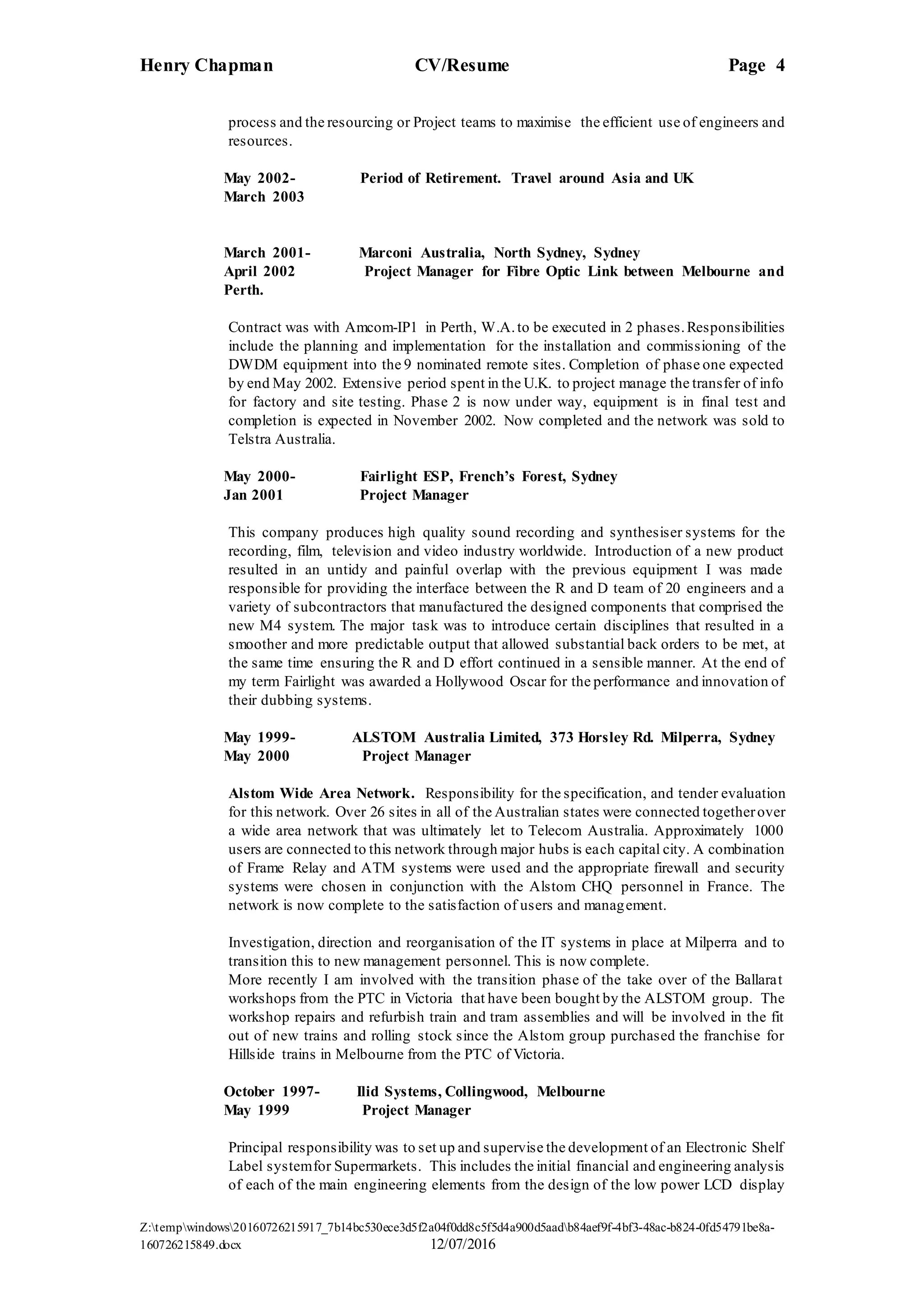 CV, Henry Chapman, 12 Jul 16 | DOCX