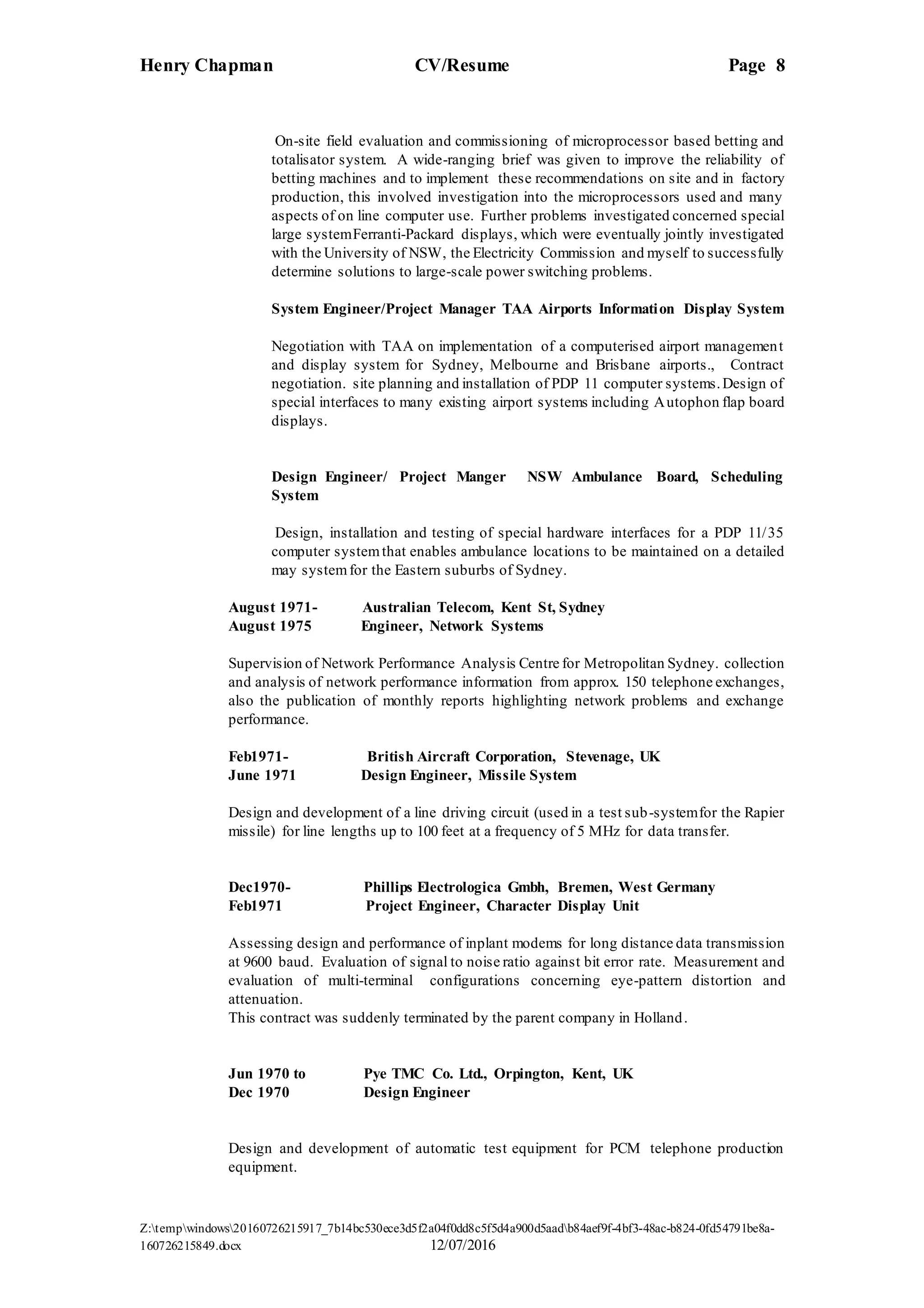 CV, Henry Chapman, 12 Jul 16 | DOCX