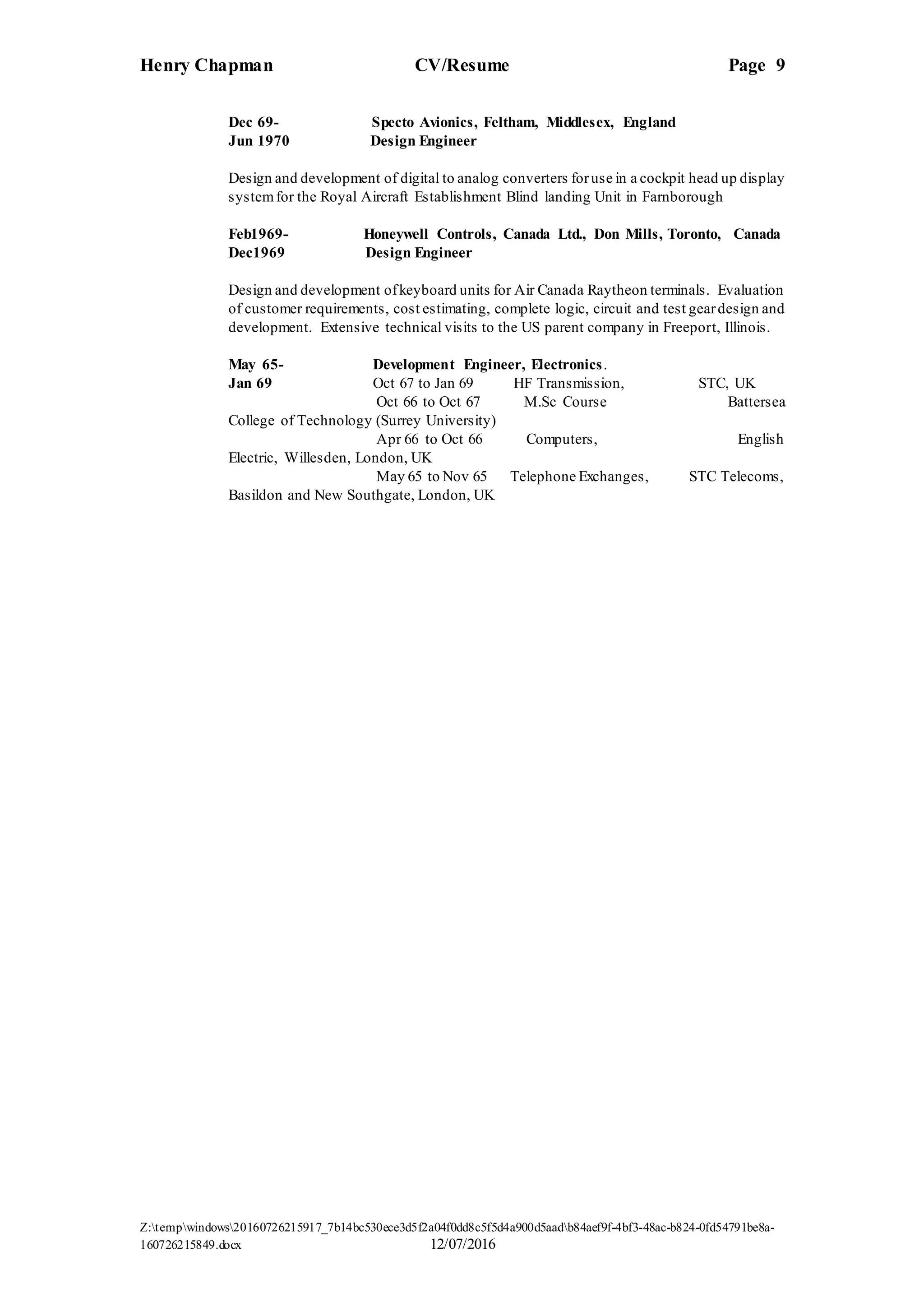 CV, Henry Chapman, 12 Jul 16 | DOCX