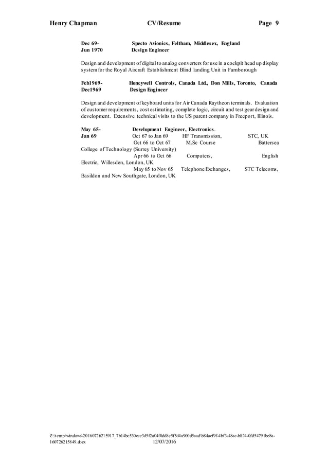 CV, Henry Chapman, 12 Jul 16 | DOCX
