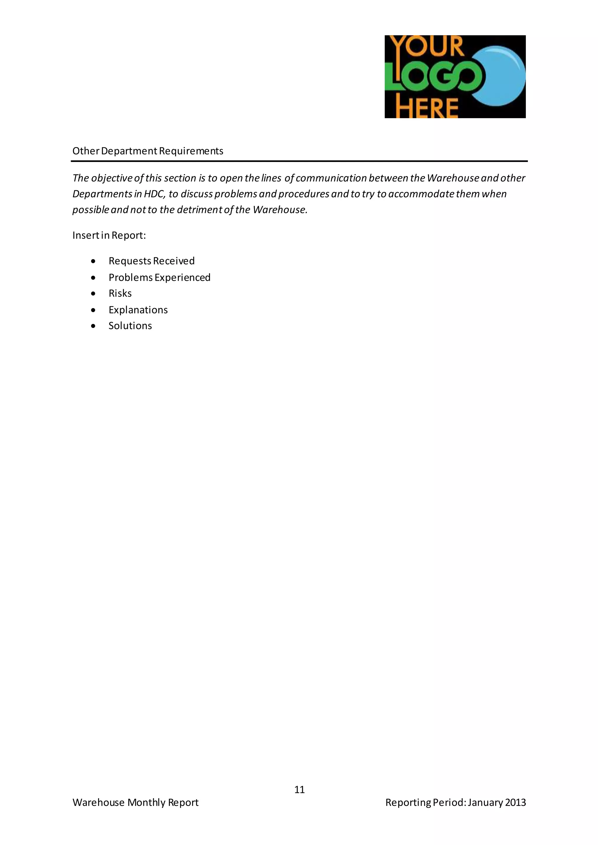 Example Warehouse Monthly Report Template | DOCX