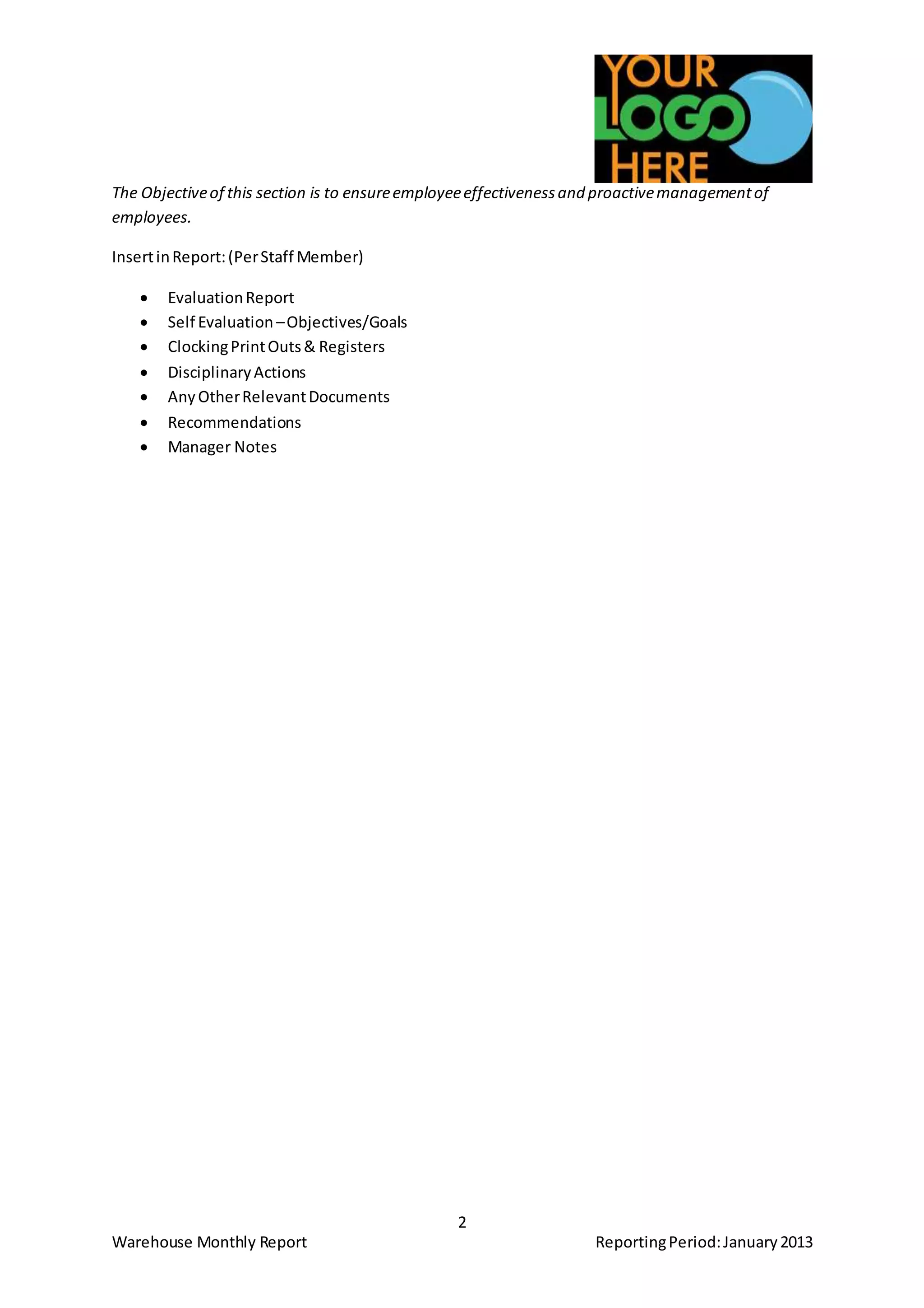 Example Warehouse Monthly Report Template | DOCX | Logistics | Business