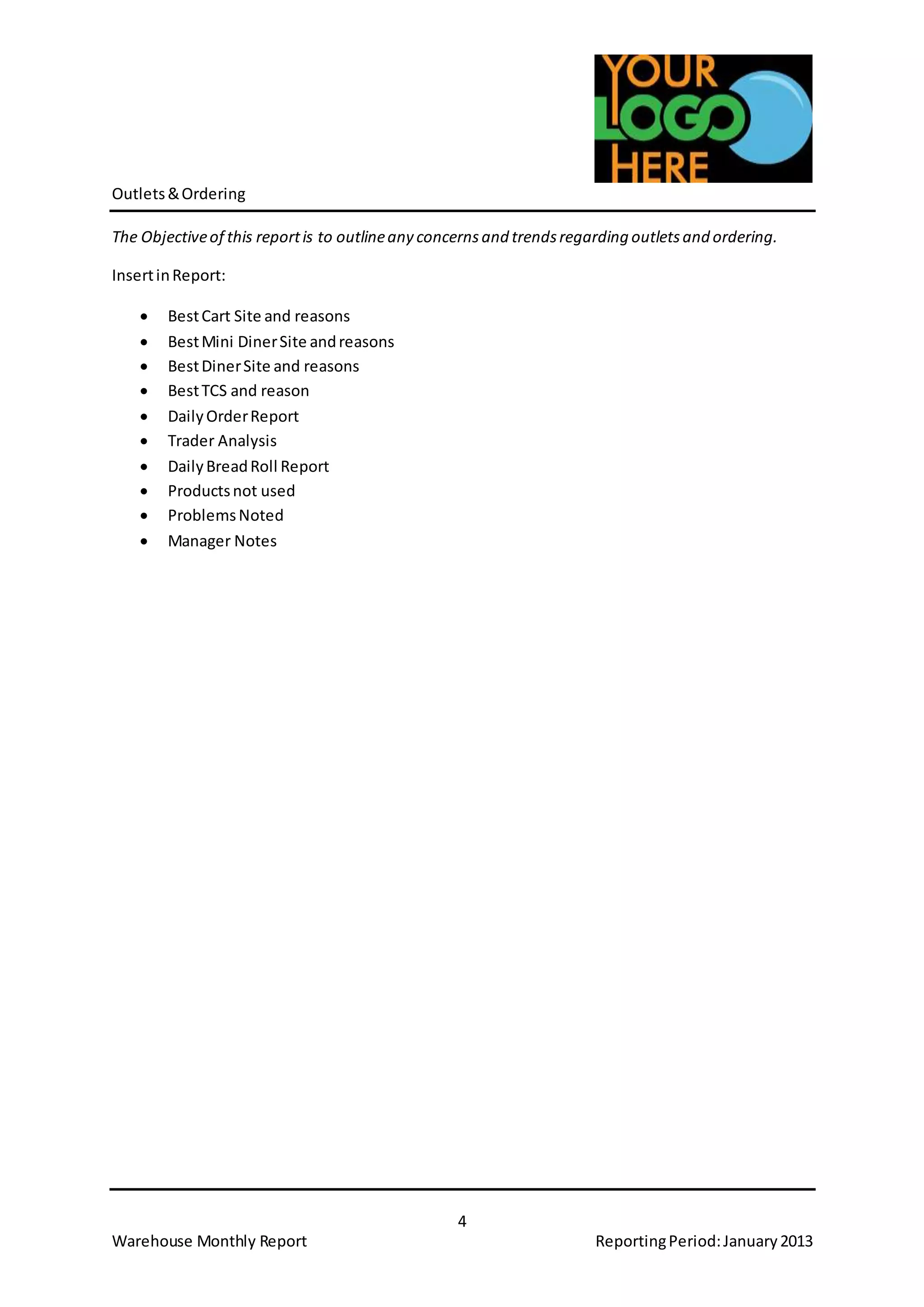 Example Warehouse Monthly Report Template | DOCX