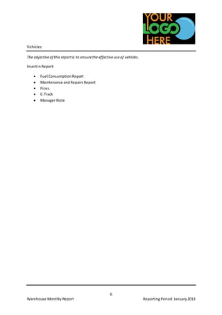 Example Warehouse Monthly Report Template | DOCX