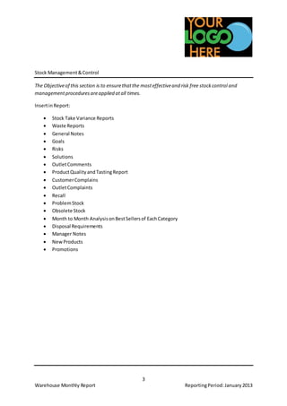 Example Warehouse Monthly Report Template