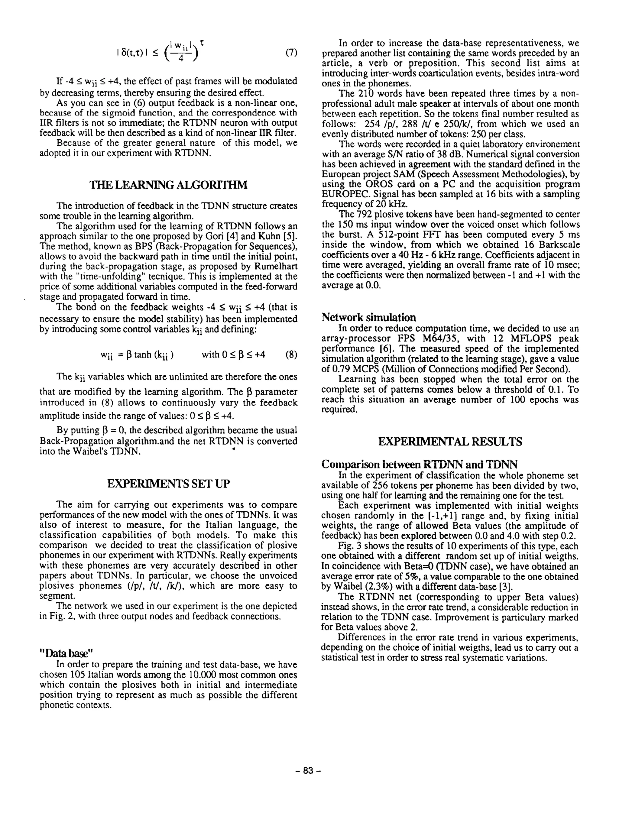 Recurrent Time-Delay Neural Network - Fabio Greco - ICASSP 91 | PDF