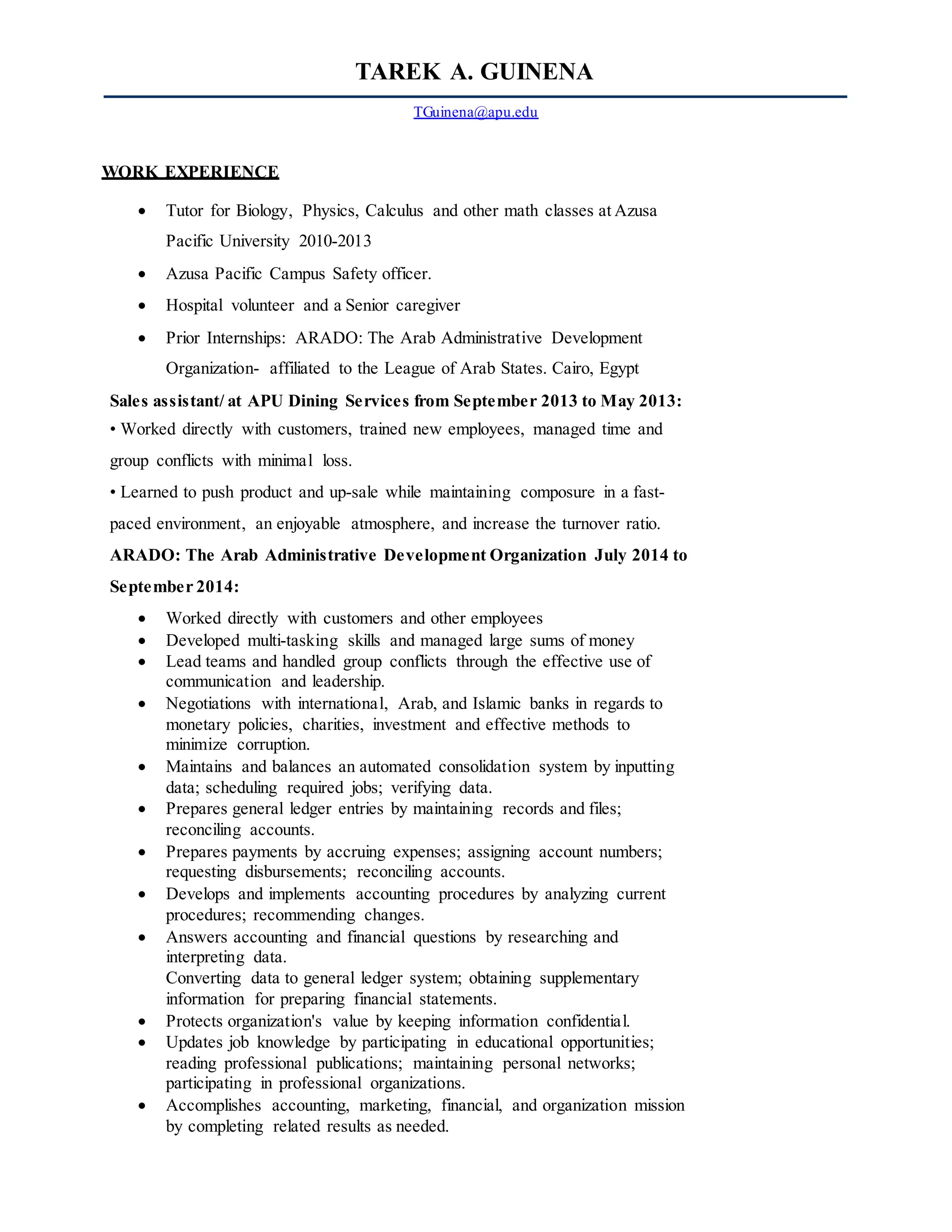 Tareks Resume Edited 2016 | DOCX